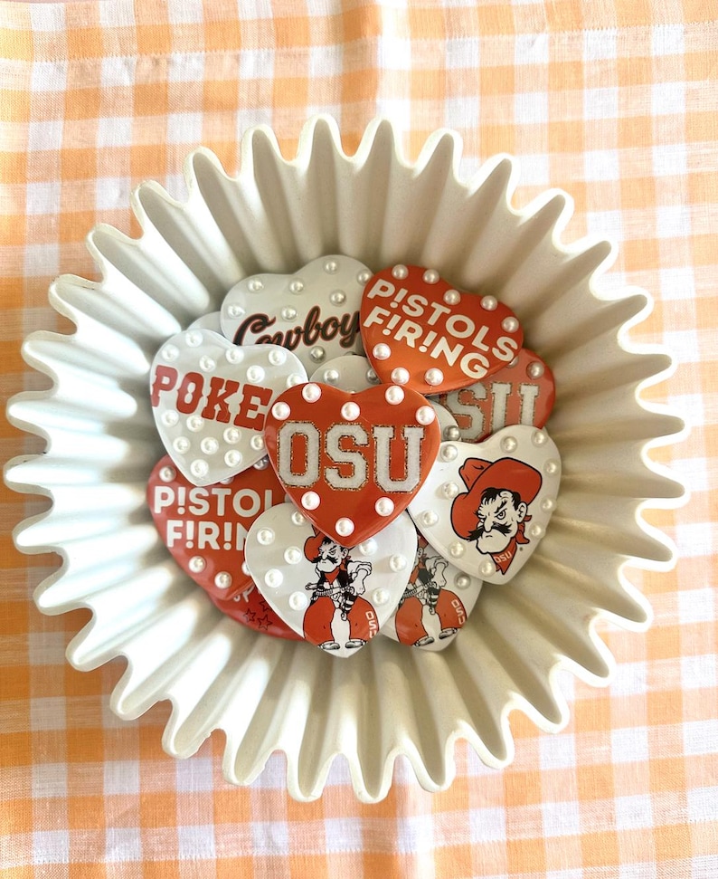 CUSTOM Pearl Heart Game Day Button OSU - Football Accessories - Spirit ...