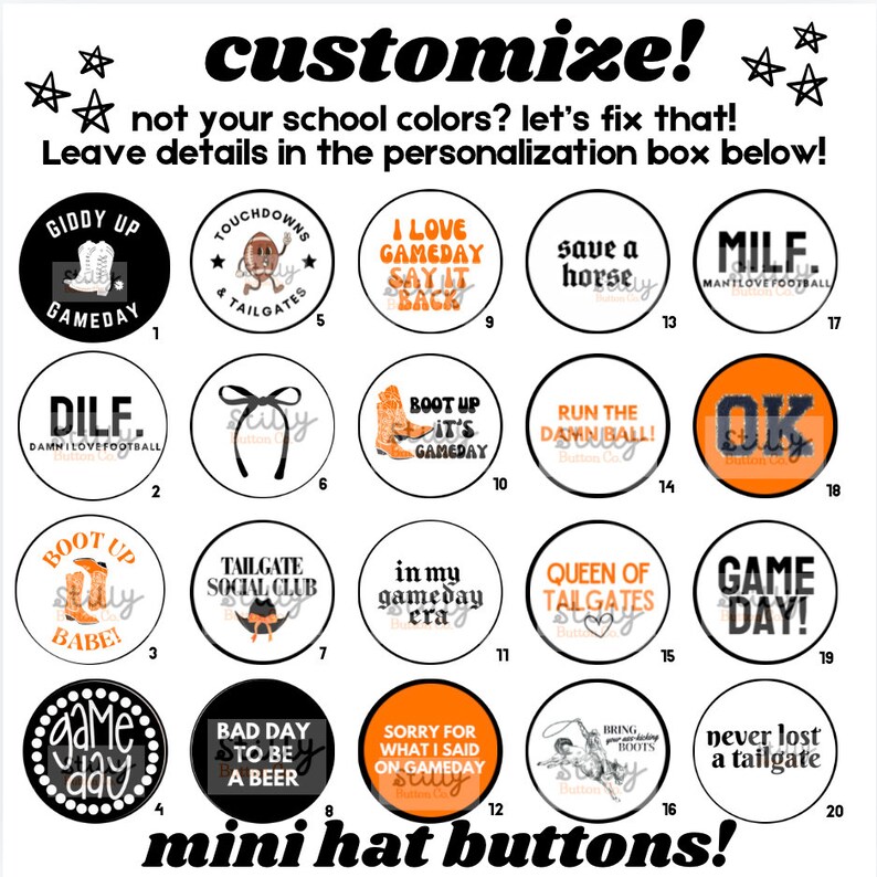 Gameday Buttons - MINI Custom for Hats - Trucker Hat Accessory - Hat ...