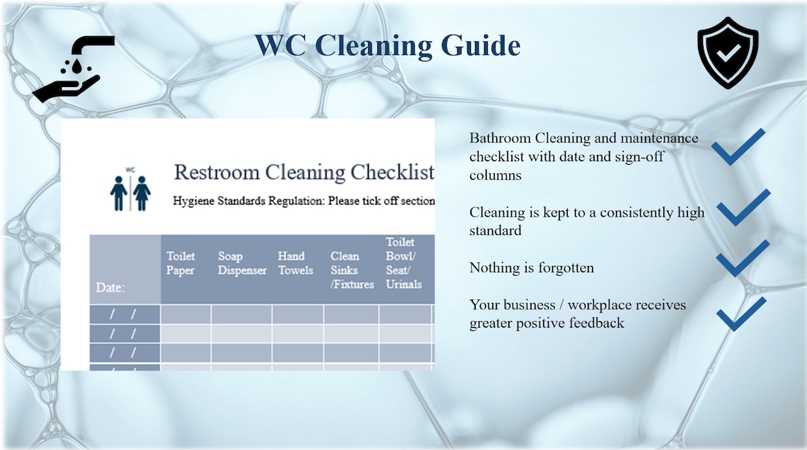 Restroom Cleaning Checklist: Bathroom/ Toilet/ WC Hygiene Standard ...
