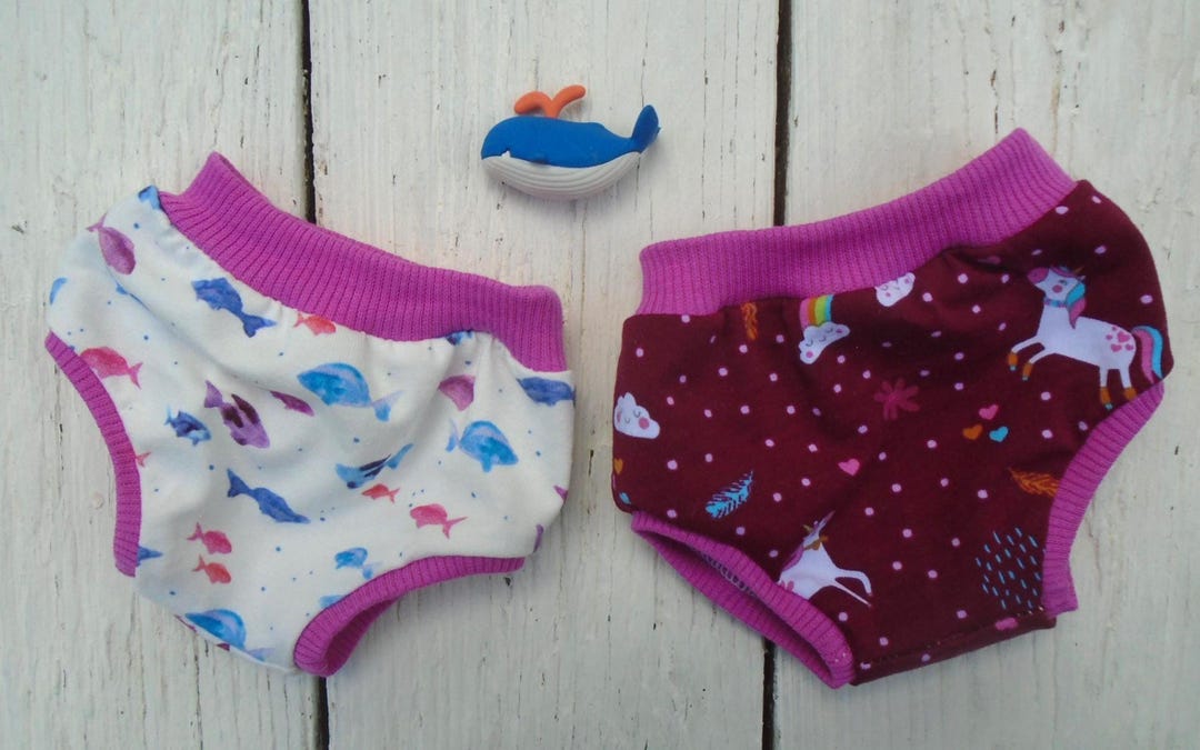 Two Pairs of Panties for Your Doll, Doll Panties "fish + Unicorns" for ...
