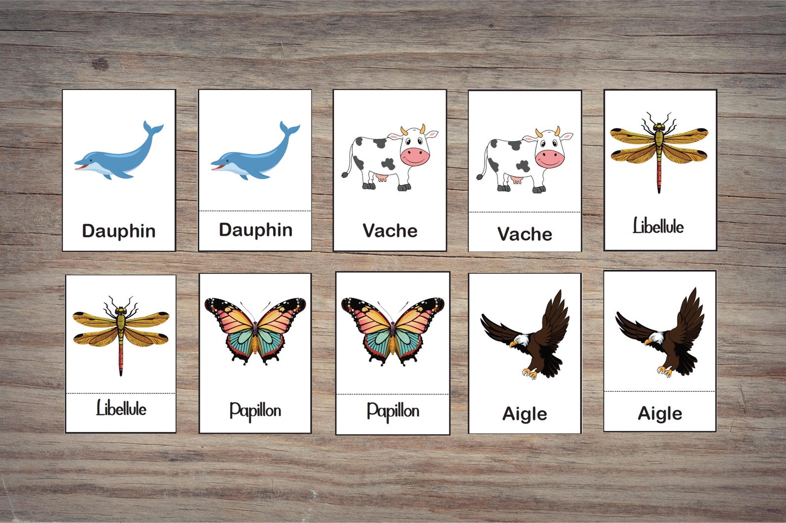 French Animal Flash Cards for Kids - Montessori Animals Matching Cards ...
