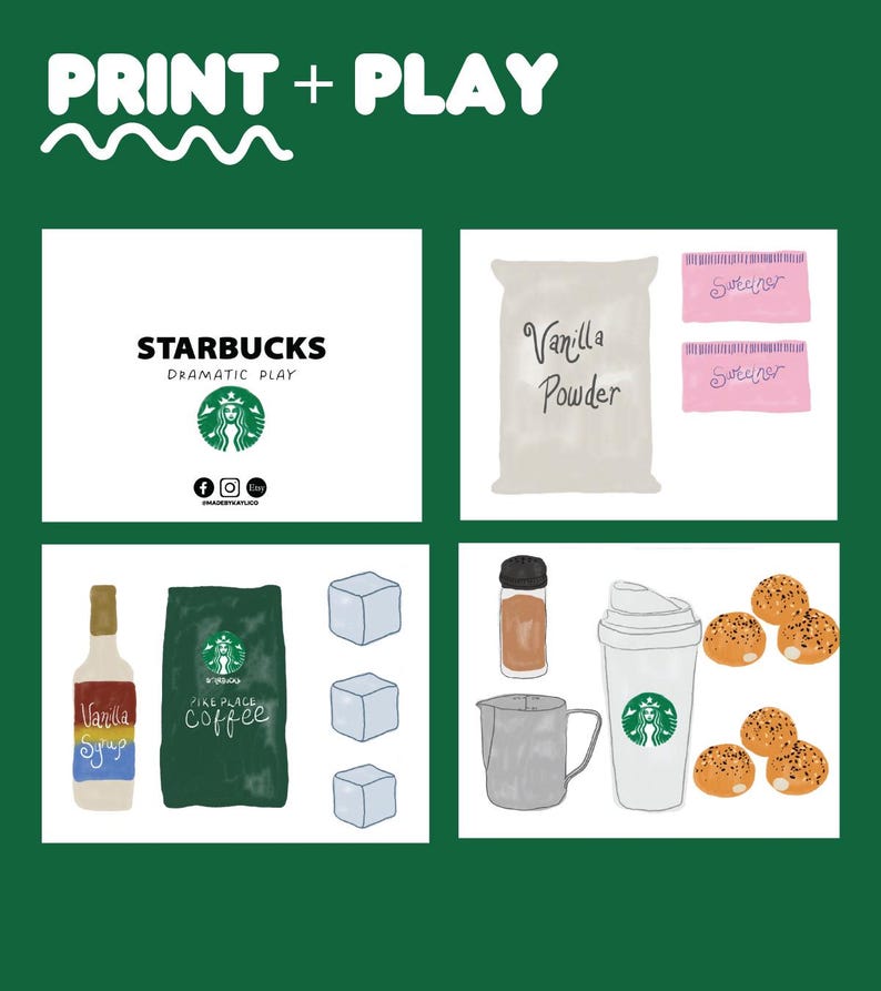 Starbucks Dramatic Play Printable for Kids | Preschool Coffee Shop Role ...
