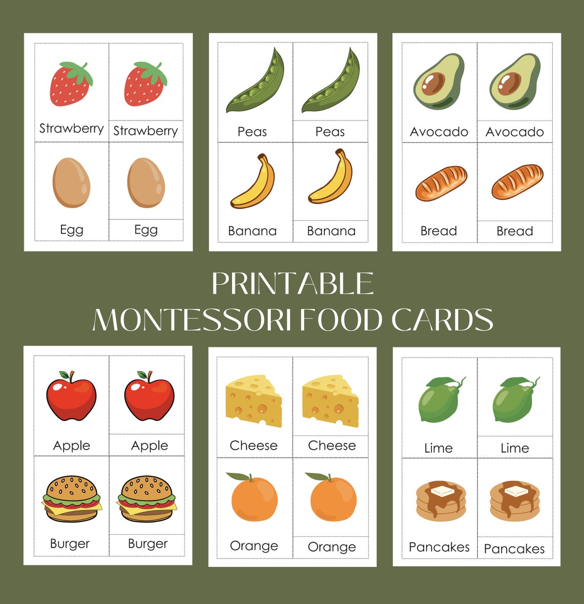 Printable Montessori Food Flash Cards for Kids Printable Montessori ...