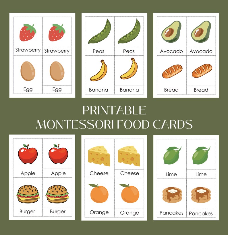 Printable Montessori Food Flash Cards for Kids Printable Montessori ...