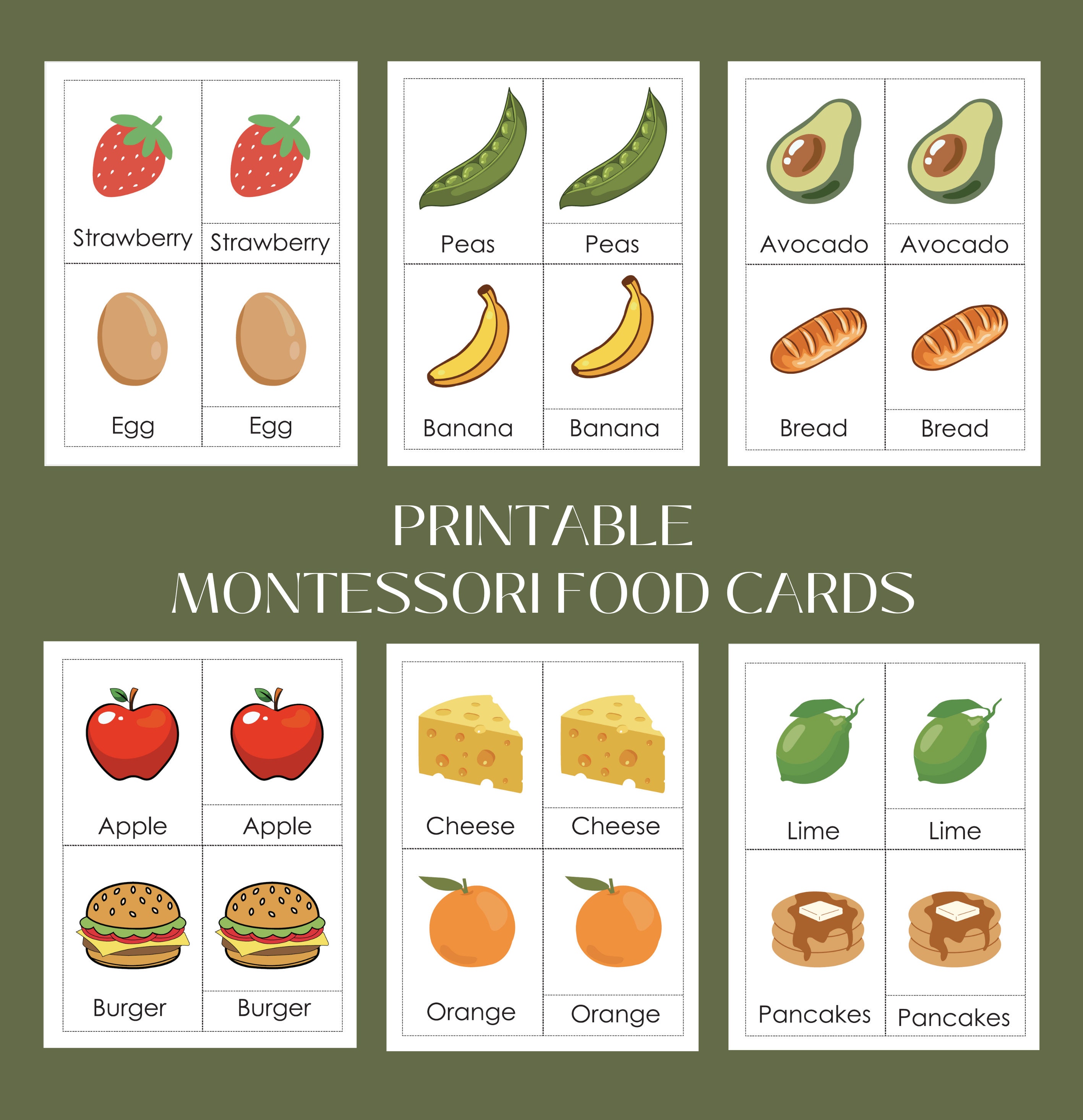 Printable Montessori Food Flash Cards for Kids Printable Montessori ...