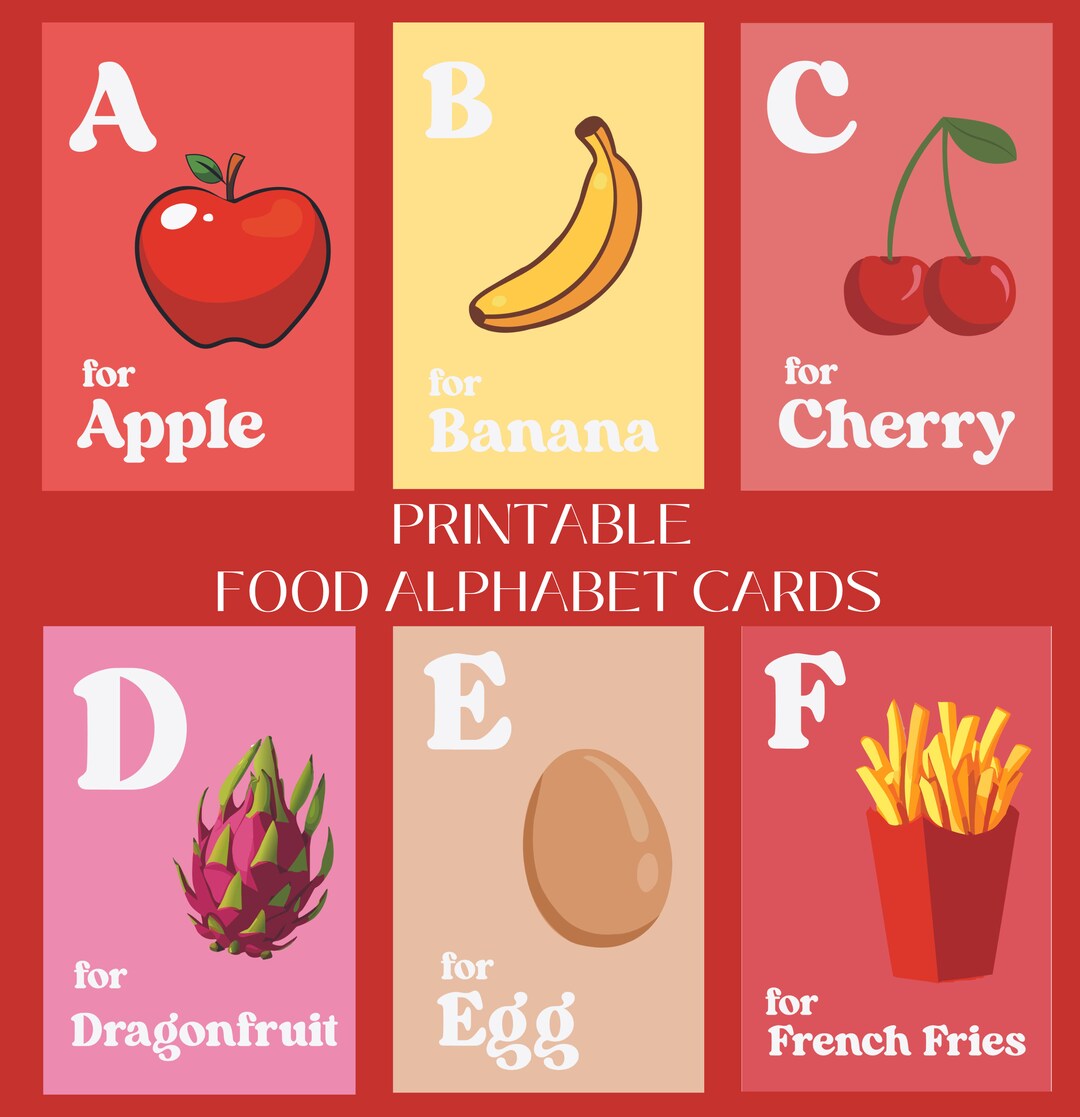 Printable Food Alphabet Cards for Toddlers - Printable Alphabet ...
