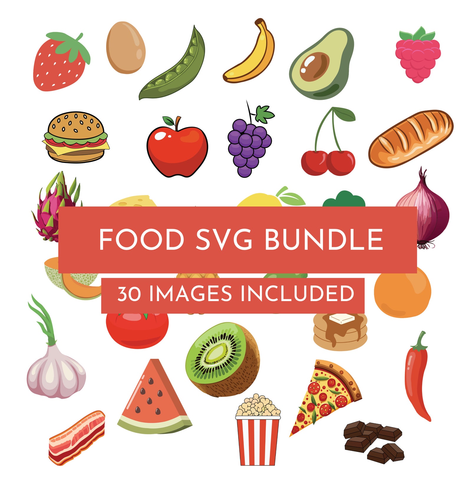 30 Food SVG Bundle - Files for Cricut or Silhouette - Clipart - Snack ...