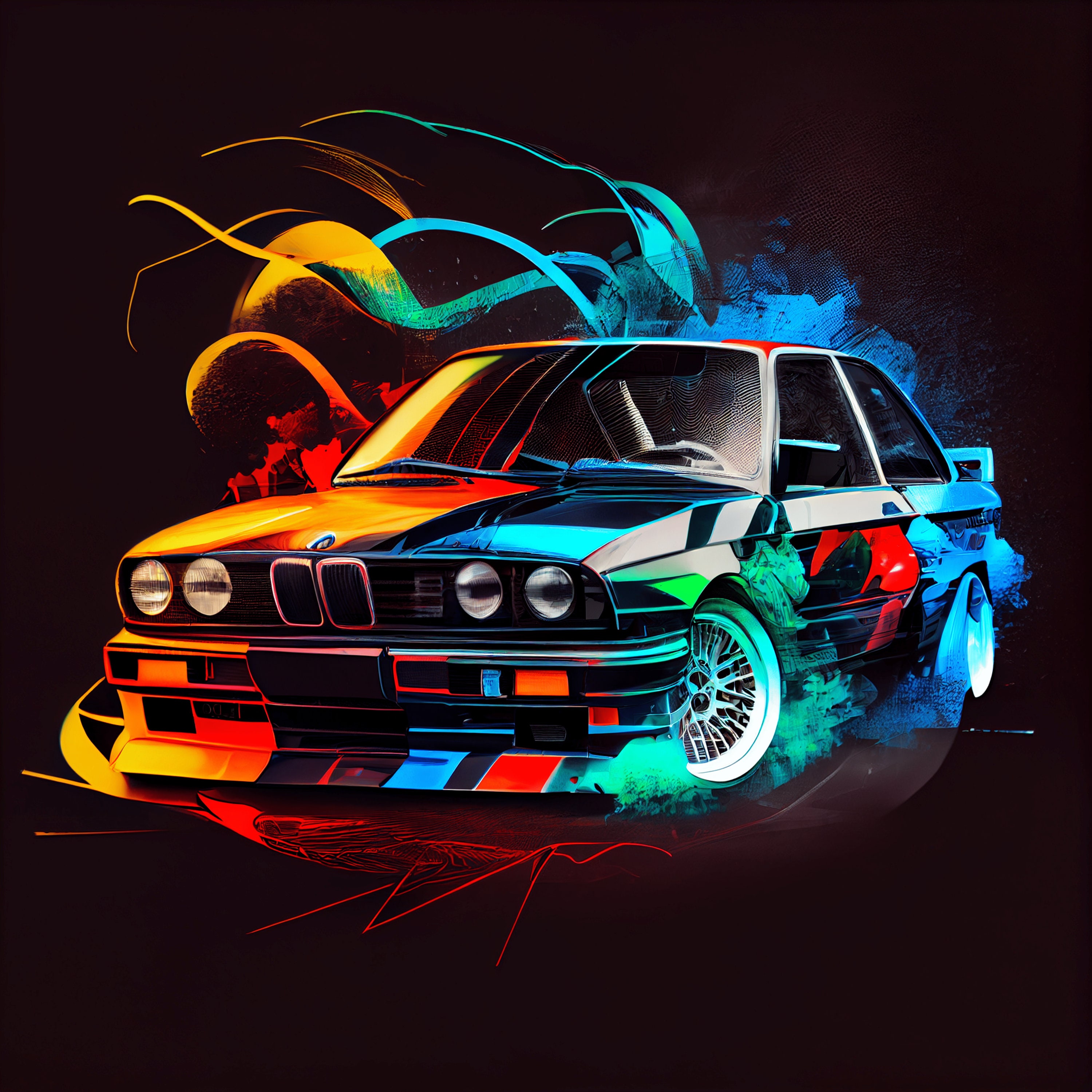 Instant Download Digital Sketch Art BMW M3 E30 Neon Digital Print for ...