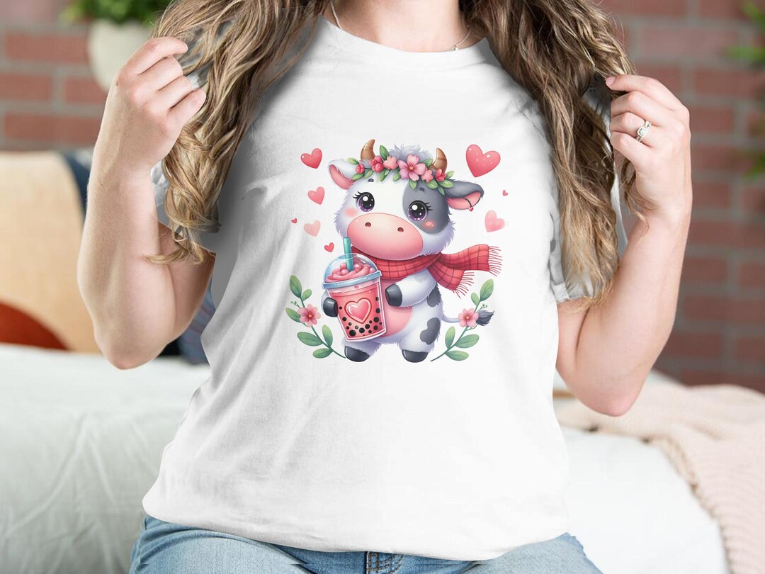 Boba Tea Cow 2 Cute Animal Boba Tea Valentine Themed Graphic Clipart ...