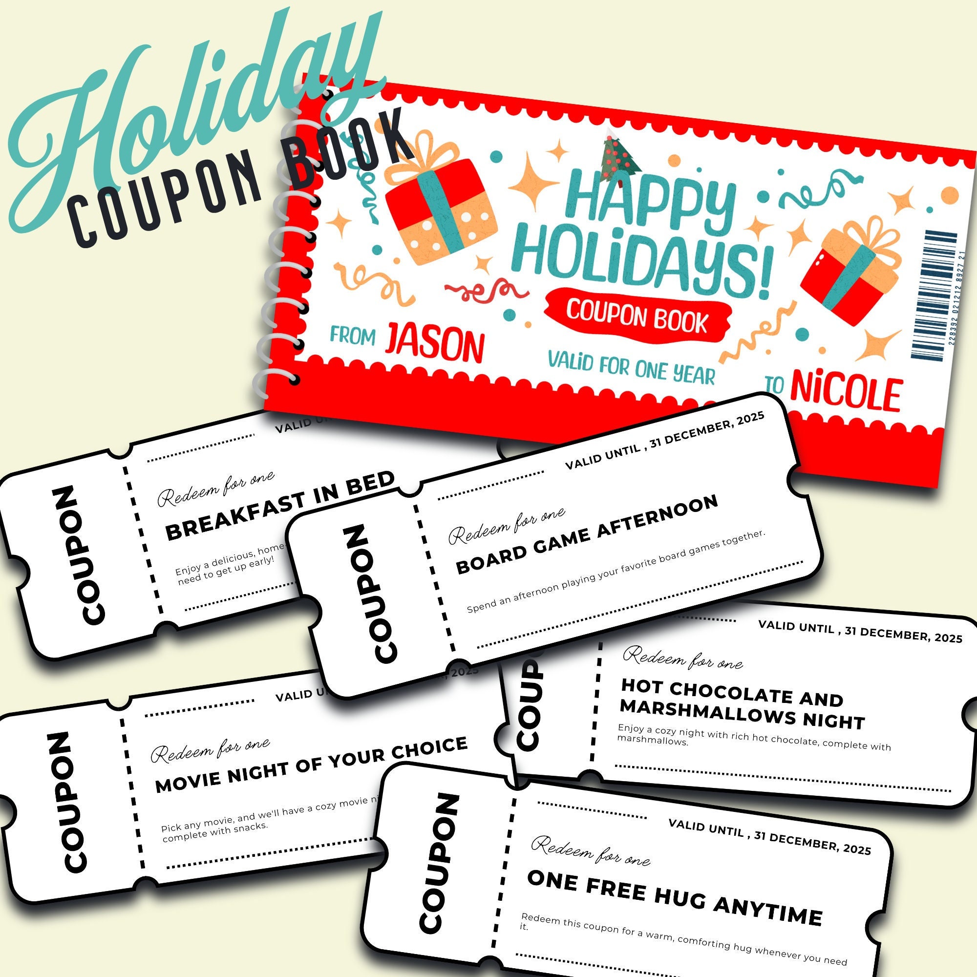 Personalized Holiday Coupon Book: Custom Vouchers, Perforated Pages - Etsy