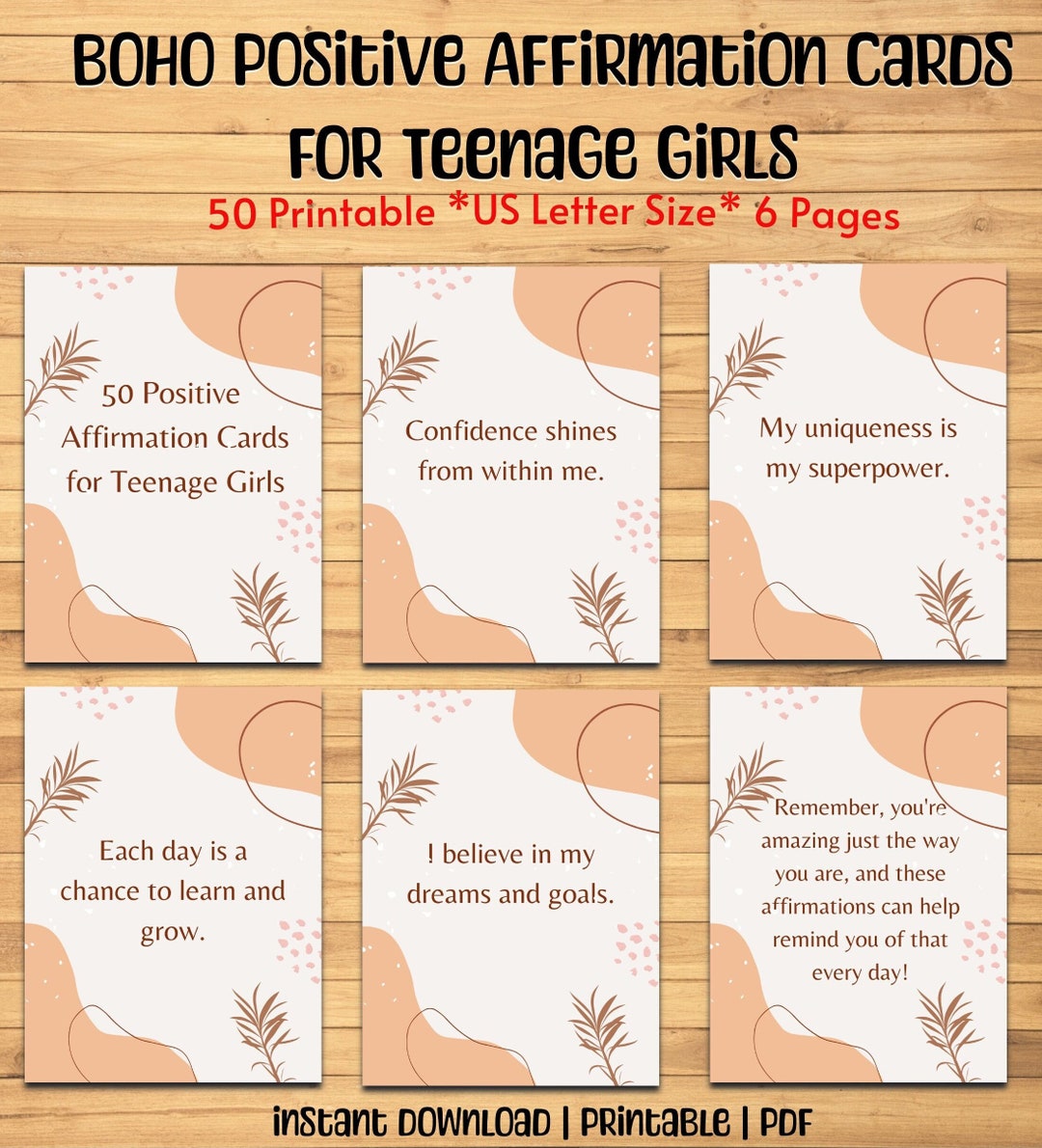 50 Boho Positive Affirmation Cards for Teenage Girls Gift for Girls ...