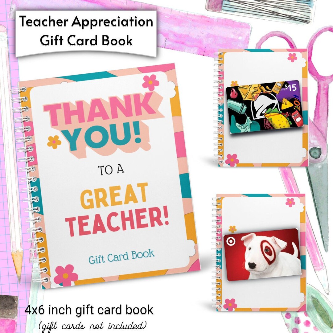 Printed Teacher Appreciation Gift Card Book Teacher Gift Card Holder ...