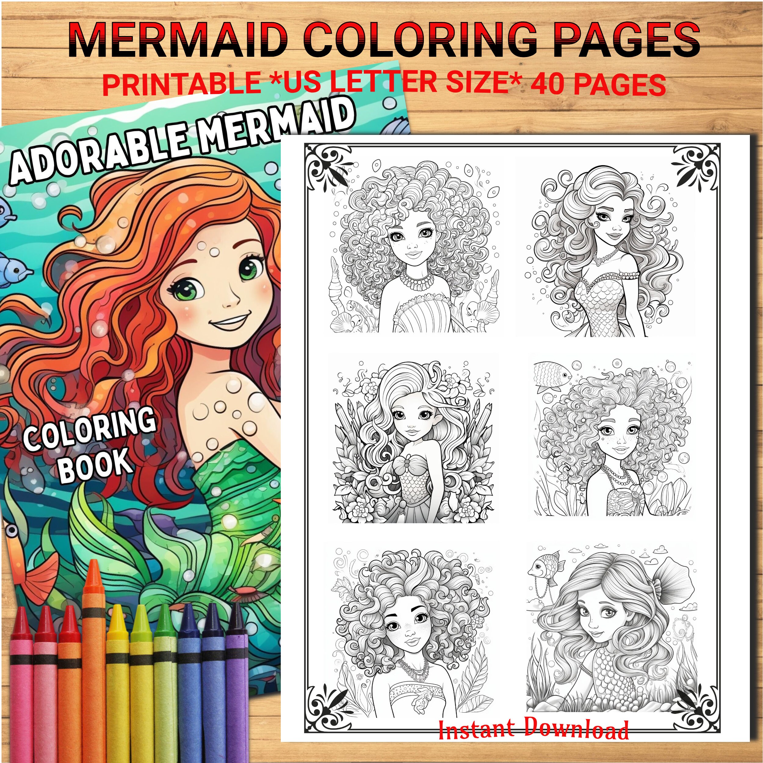 Adorable Mermaid Coloring Pages for Kids 25 Printable Pages - Etsy
