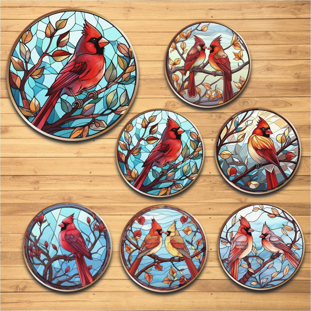 Stained Glass Cardinals Ceramic Coasters Set of 2 | Great Gifts for ...