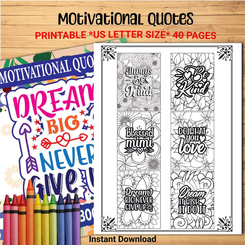 Motivational Quotes Dream Big Never Give up Coloring Pages - Etsy