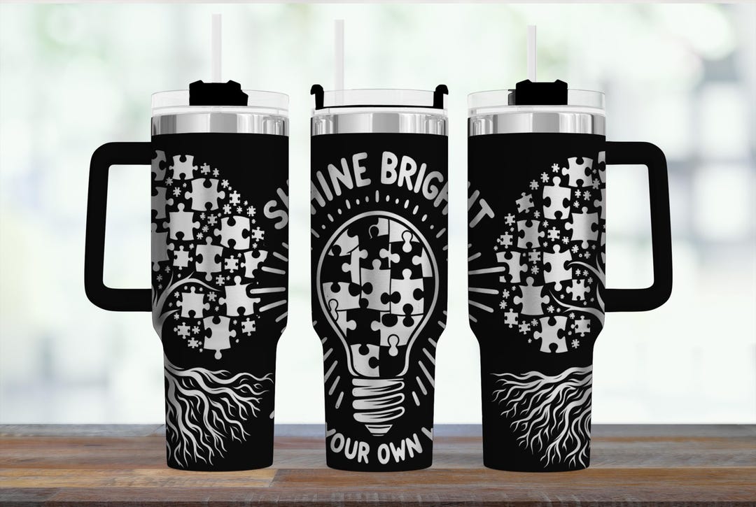 Autism Puzzle Piece Design Bulb Pattern Insulated Travel Tumbler ...