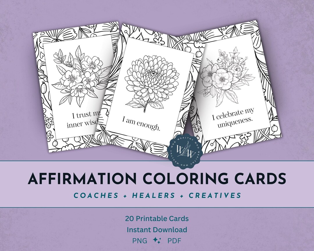 Printable Affirmation Coloring Cards | 20 Positive Mindset & Self-care ...
