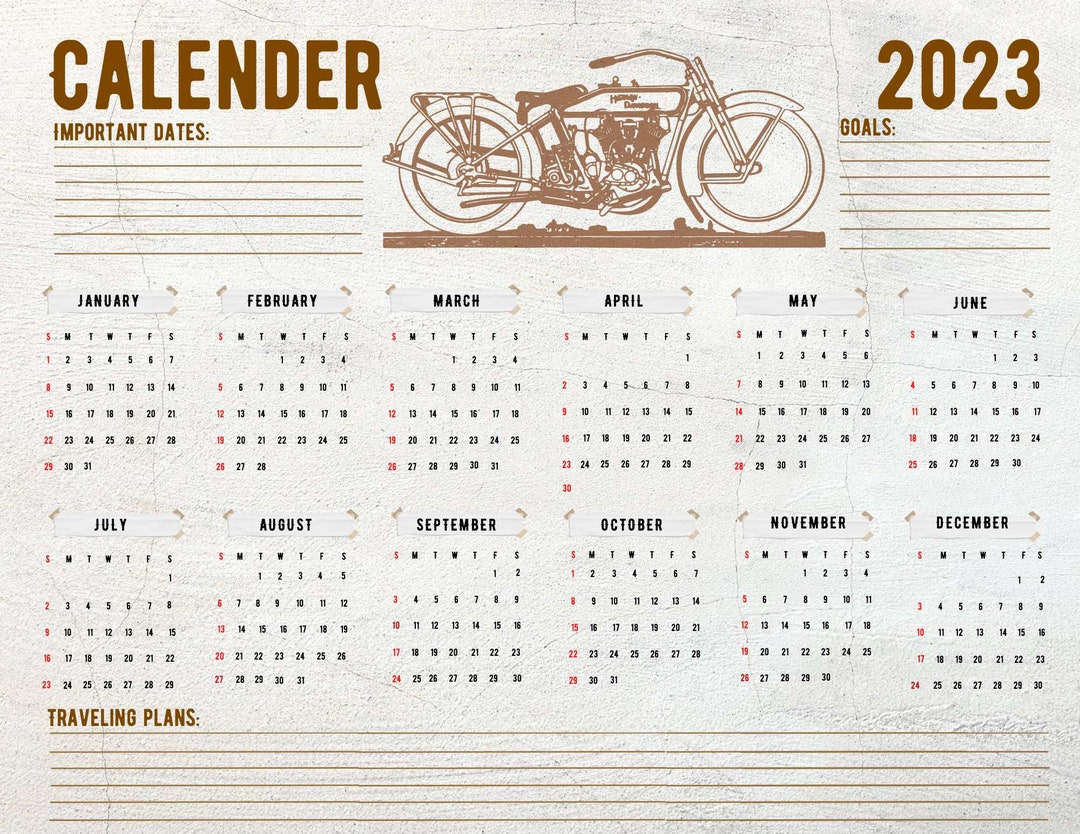 Downloadable Yearly Motorcycle Travel Calendar 2023 - Etsy