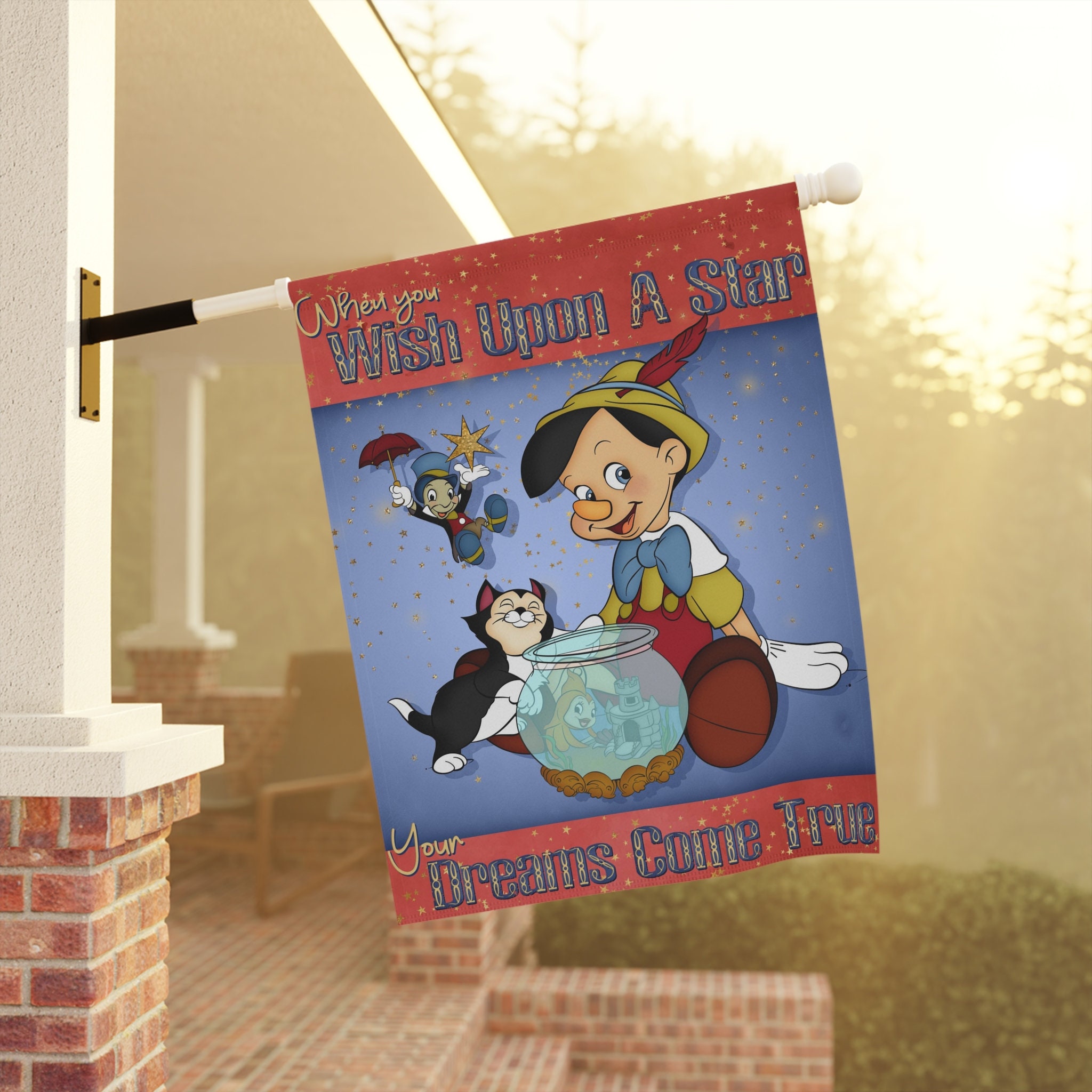 Disney Flag, Pinocchio Home Banner, Unique Home and Garden Flag, Disney Themed Pinocchio Art ...