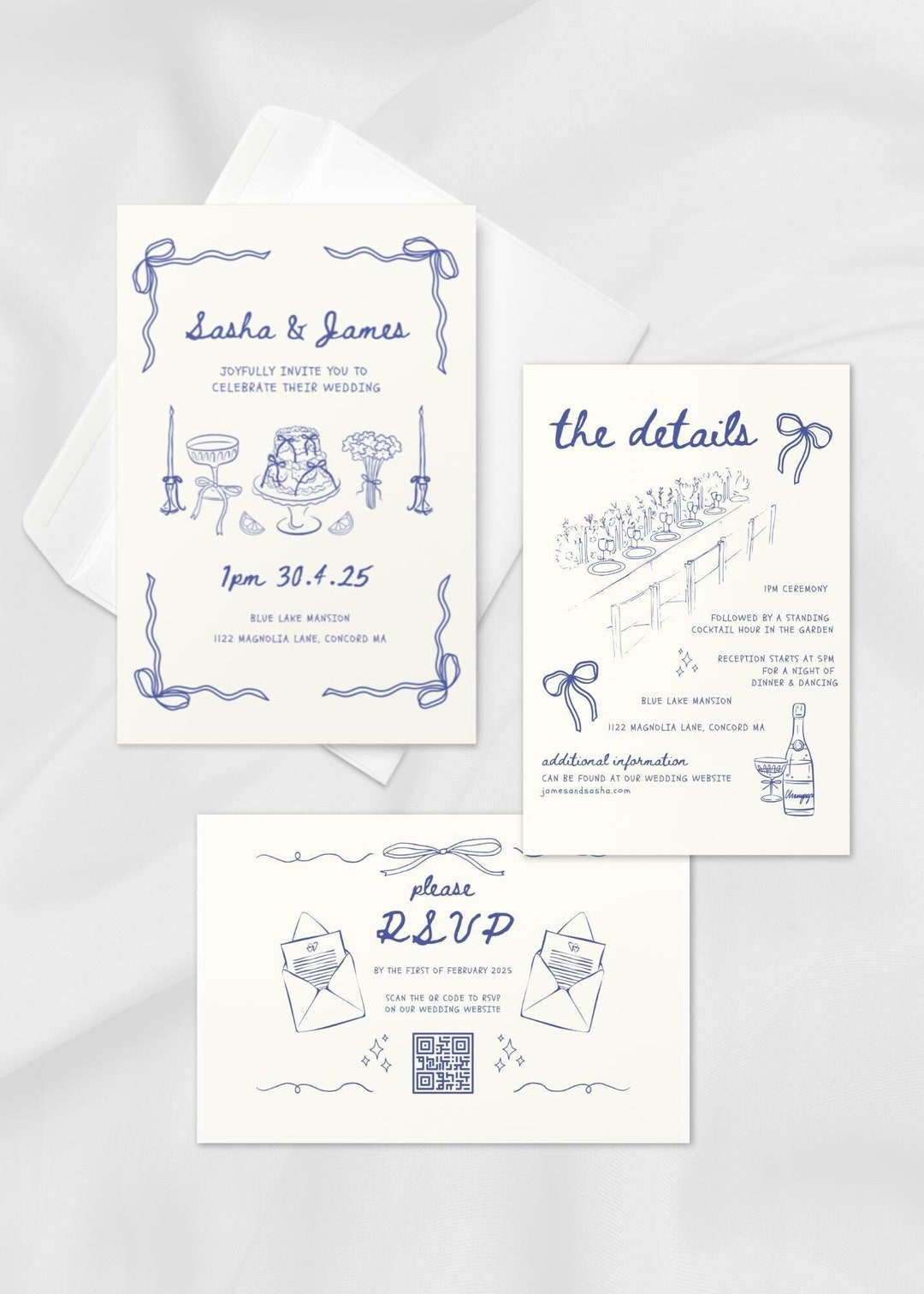 Illustrative Doodle Wedding Invitation Template, Modern Wedding Invite, Customizable Wedding ...