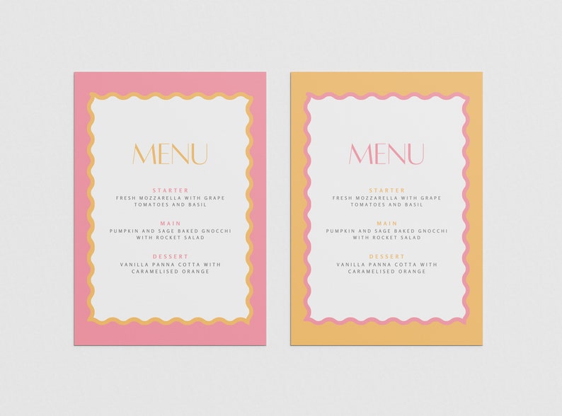 Customisable Modern Menu & Place Cards | Wavy Border | Bridal Shower ...
