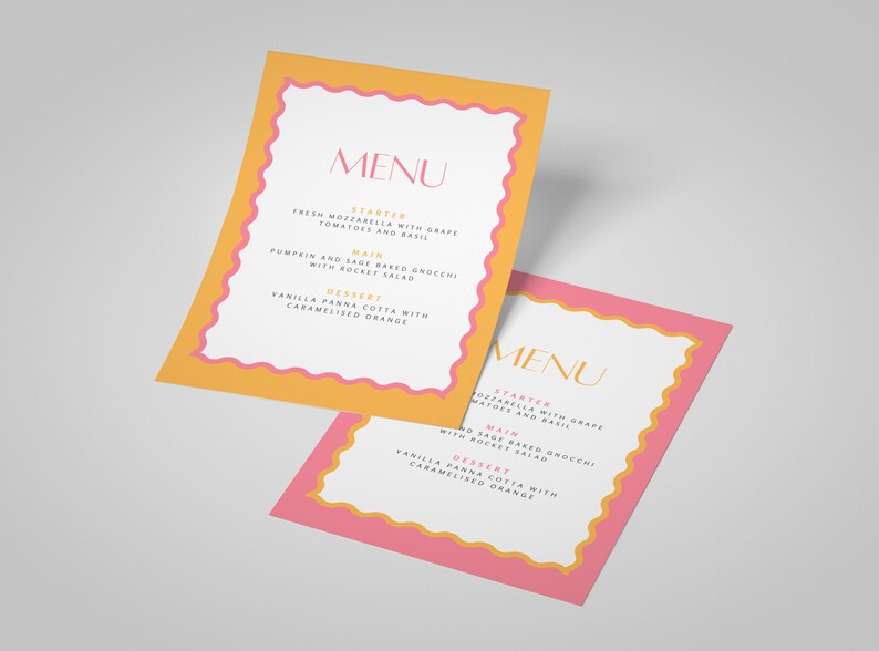 Customisable Modern Menu & Place Cards Wavy Border Bridal Shower ...
