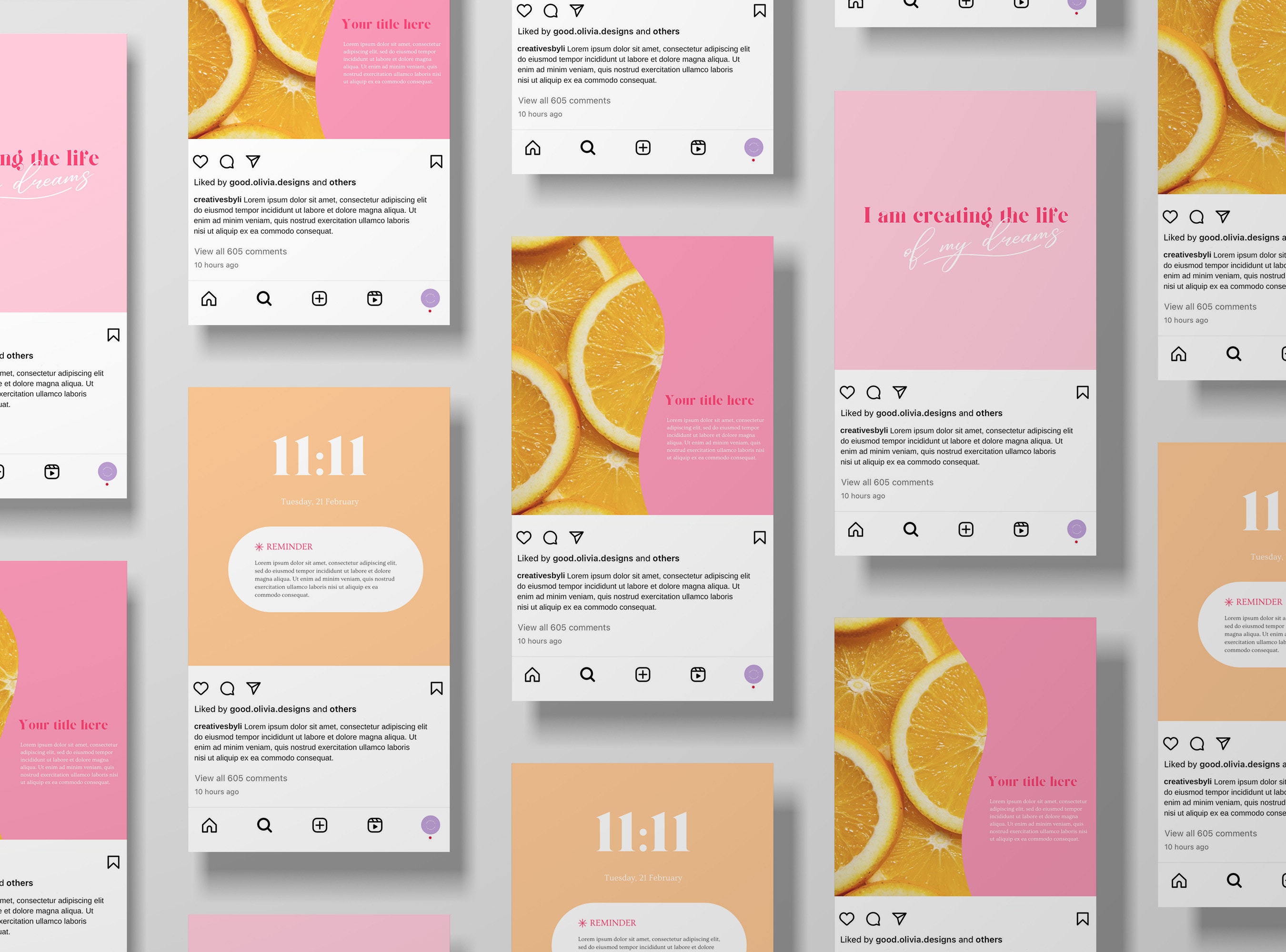 Pink & Orange Instagram Post Templates Pastel and Citrus Engagement ...