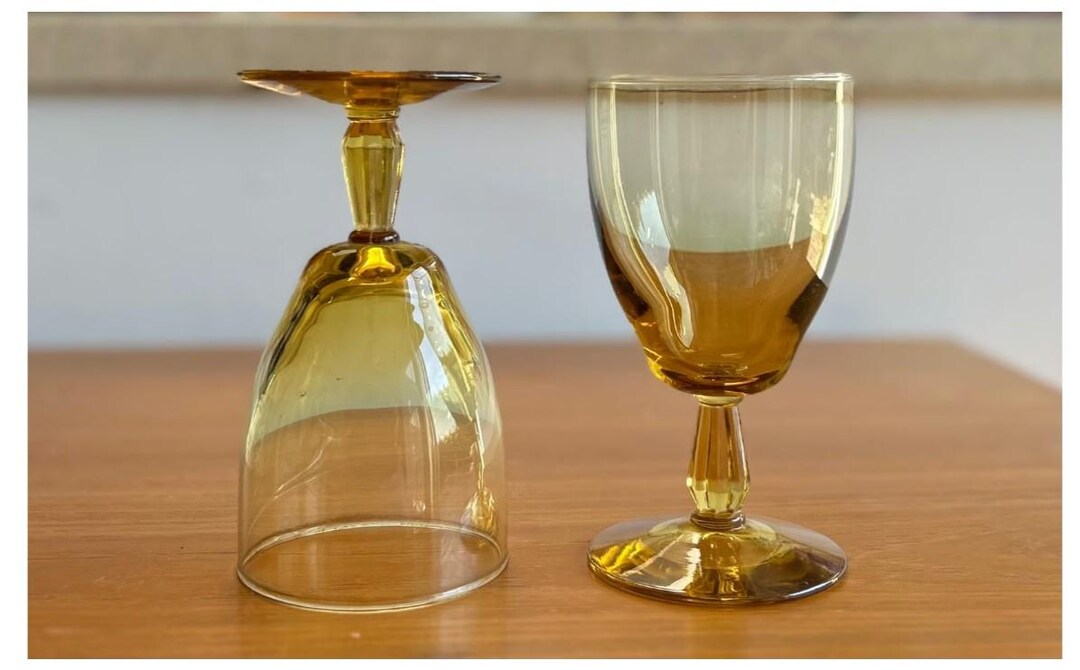 Set of 2 Vintage Amber Glass Wine Water Goblet - Etsy