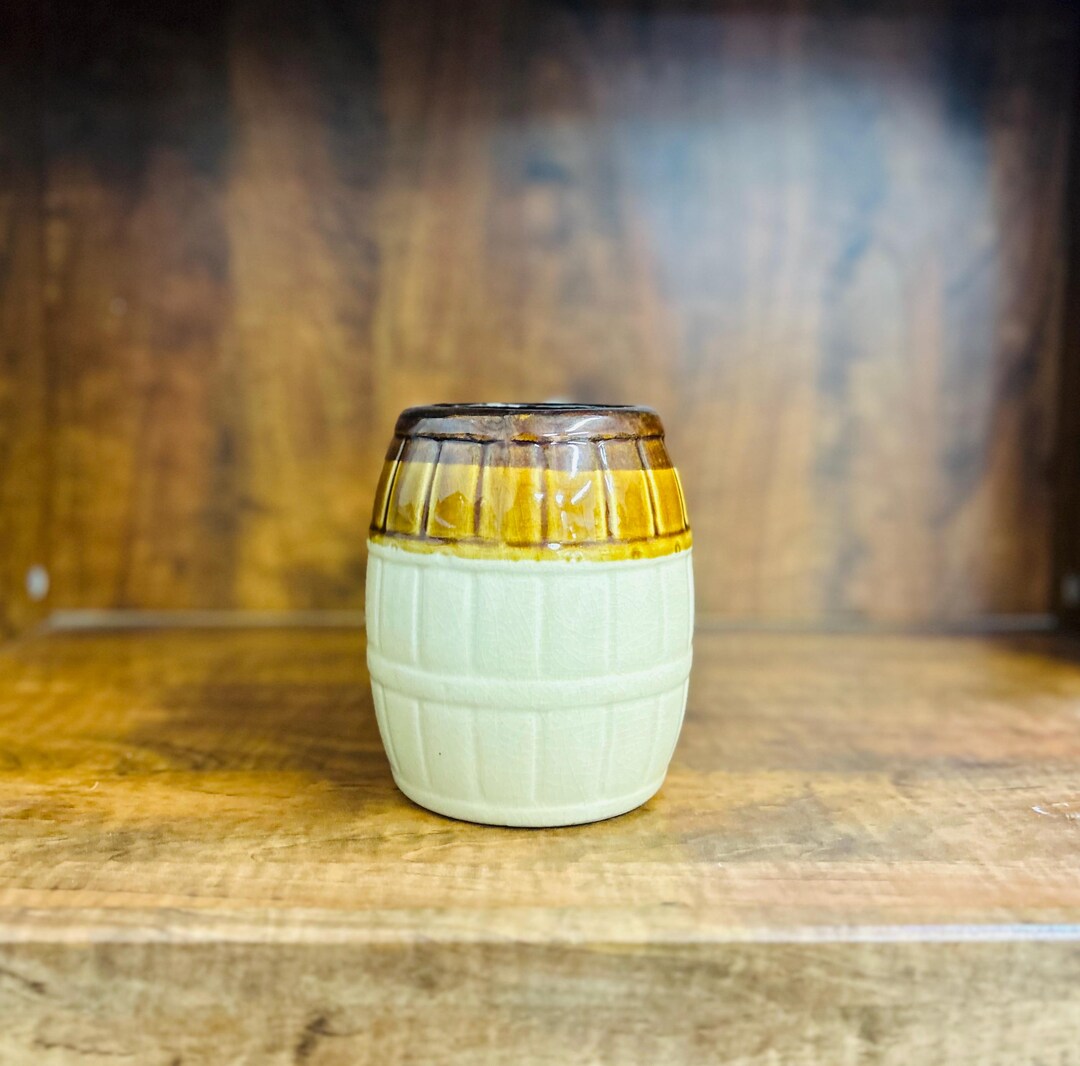 Vintage Glazed Ceramic Barrel Canister - Etsy