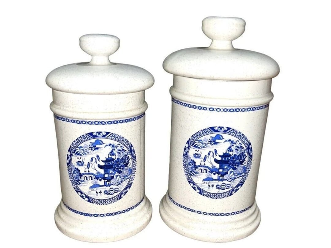 2 - RARE VINTAGE MCCOY Blue Willow Kitchen Canisters Asian Cookie ...