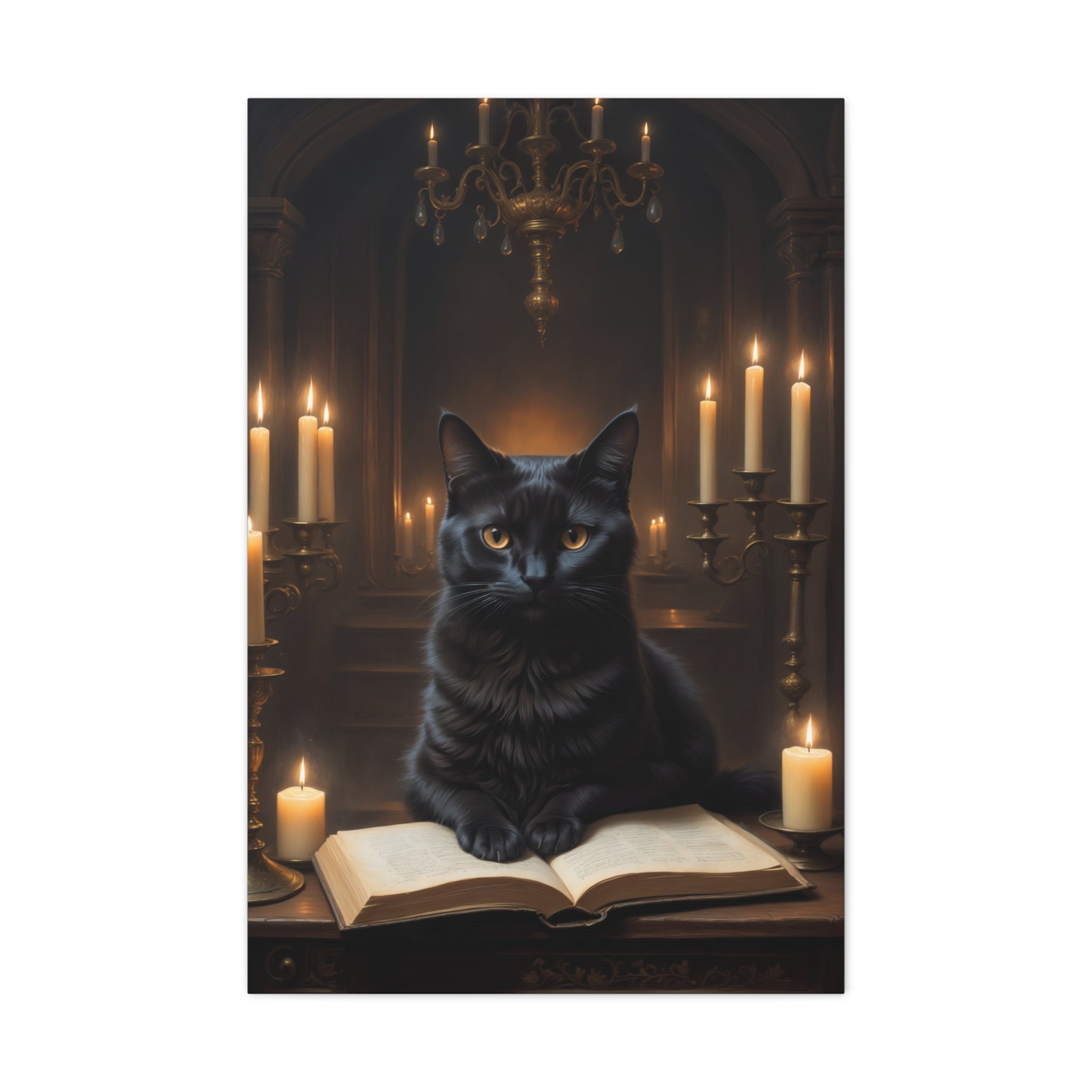 Gothic Black Cat Canvas, Dark Academia Cat Reading Book Art, Mysterious ...