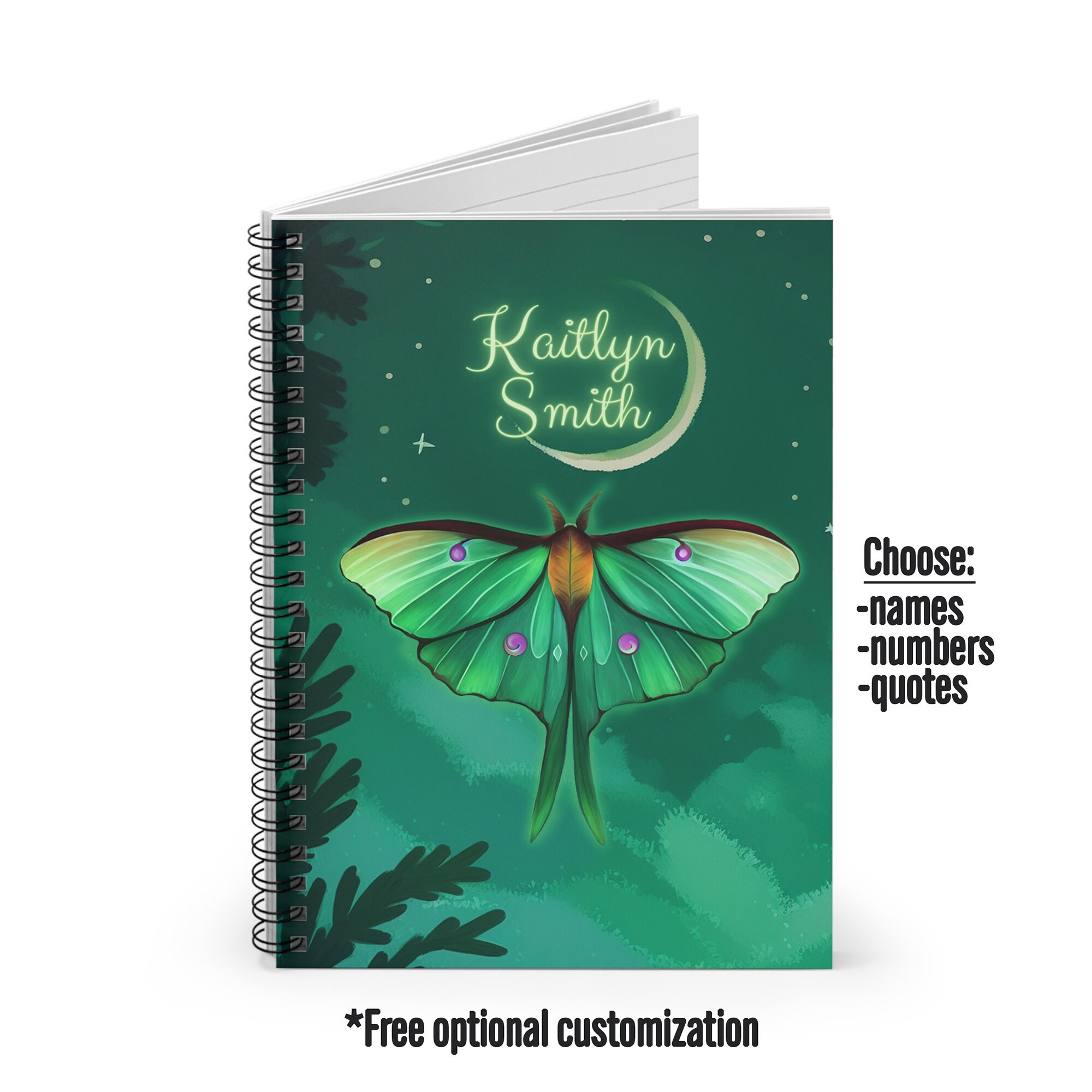 Personalized Luna Moth Spiral Notebook Ruled Line Custom Gift - Etsy