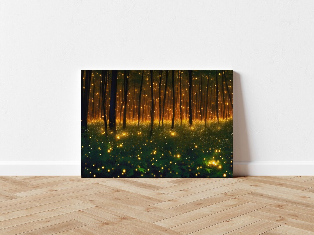 Fantasy Firefly Forest Art Canvas Print Serene Night Landscape Relaxing ...