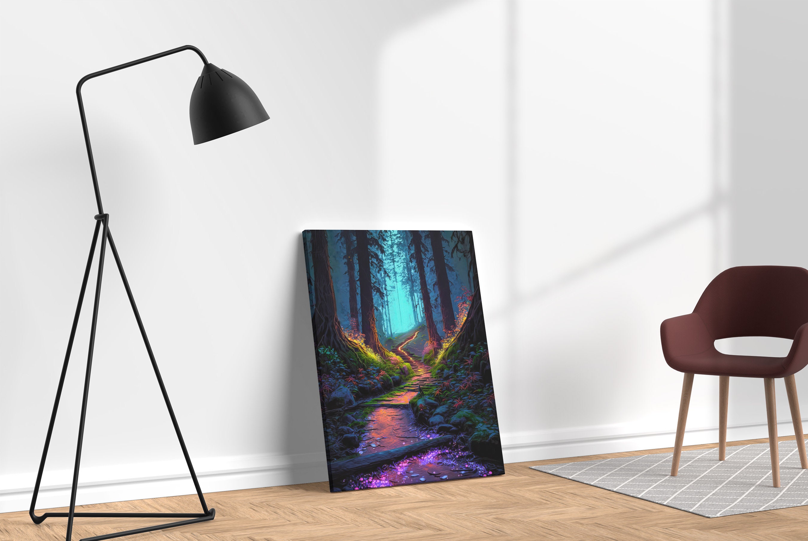 Fantasy Forest Wall Art Canvas Print Magical Serene Landscape Decor Oil ...