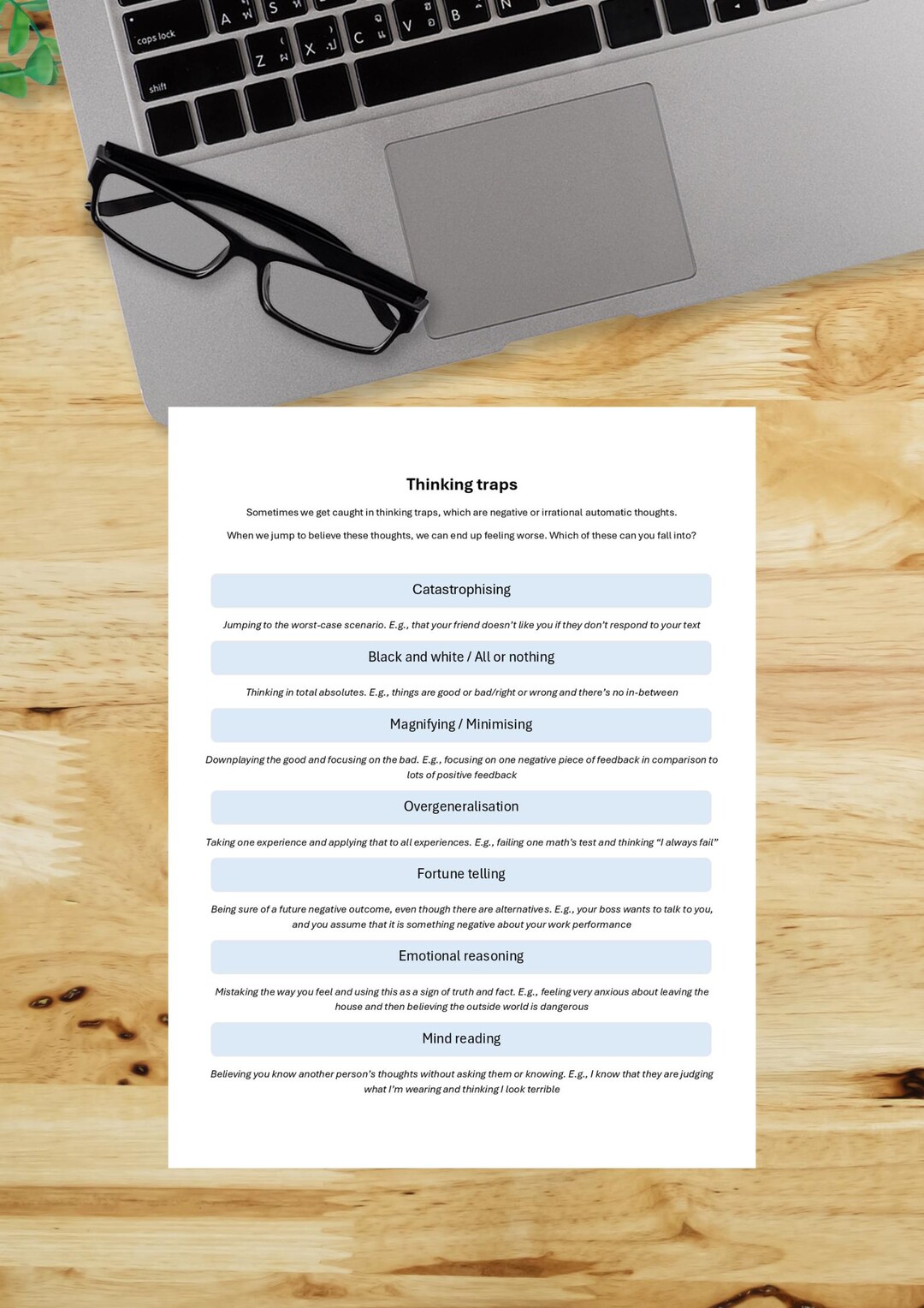 Thinking Trap Automatic Negative Thought Cognitive Distortion Worksheet ...