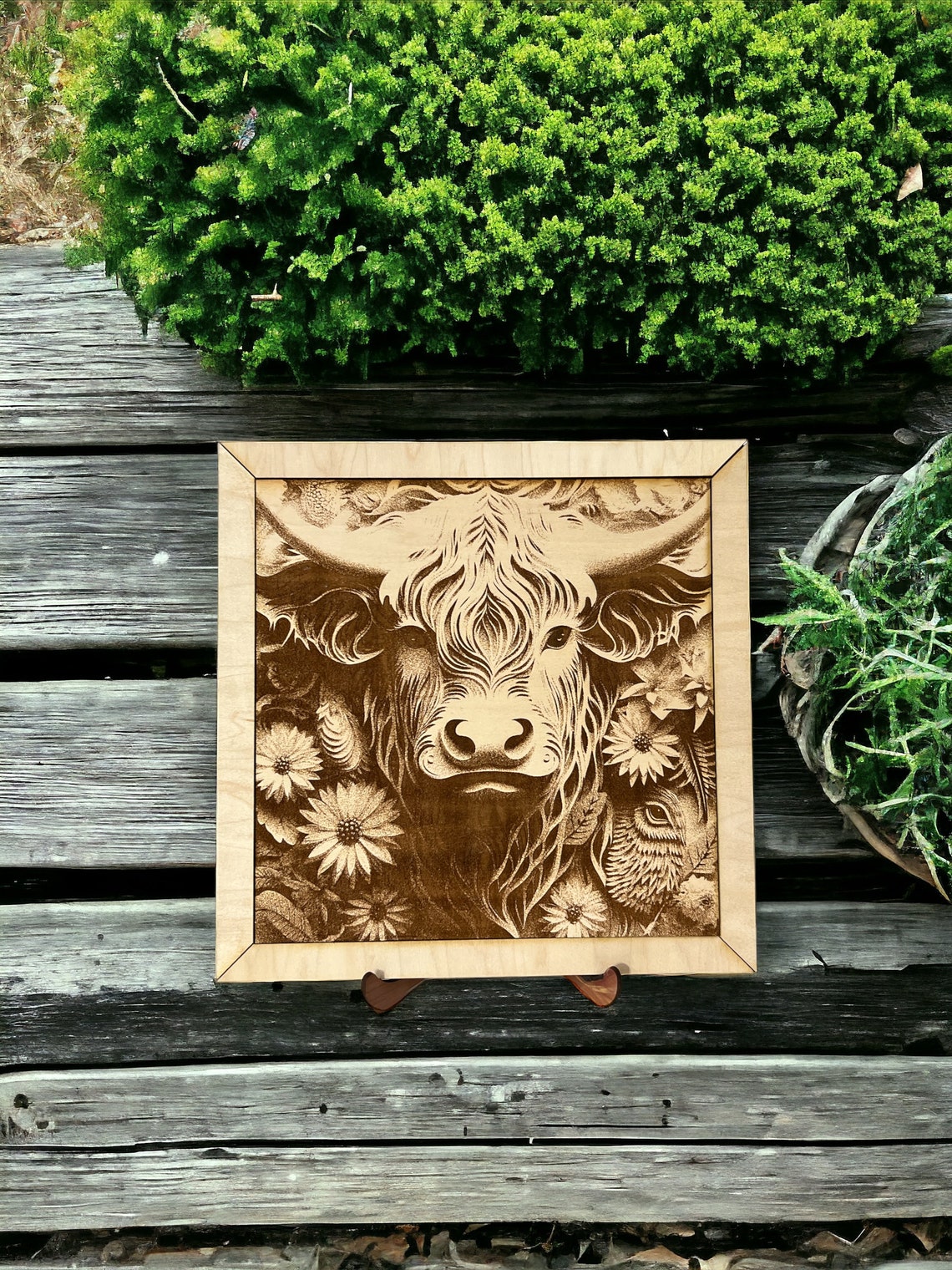 Laser Engraved Wood Highland Cow Framed Picture - Etsy