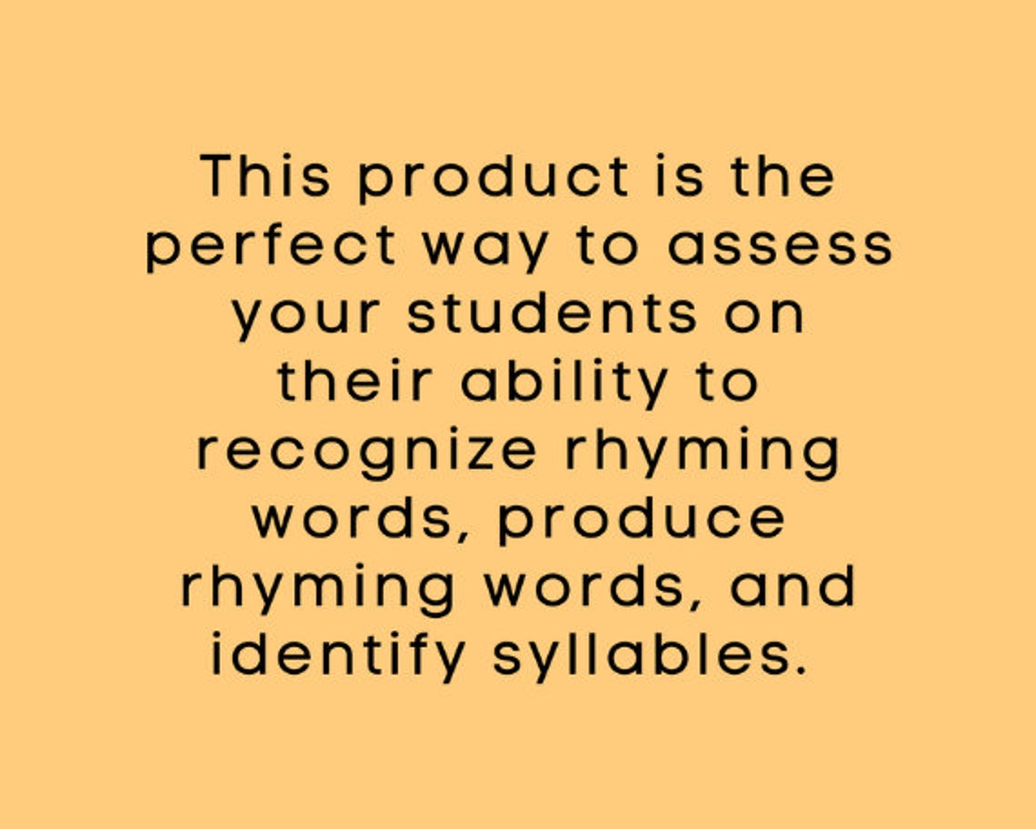 Rhyming and Syllables Assessment (kindergarten) - Etsy
