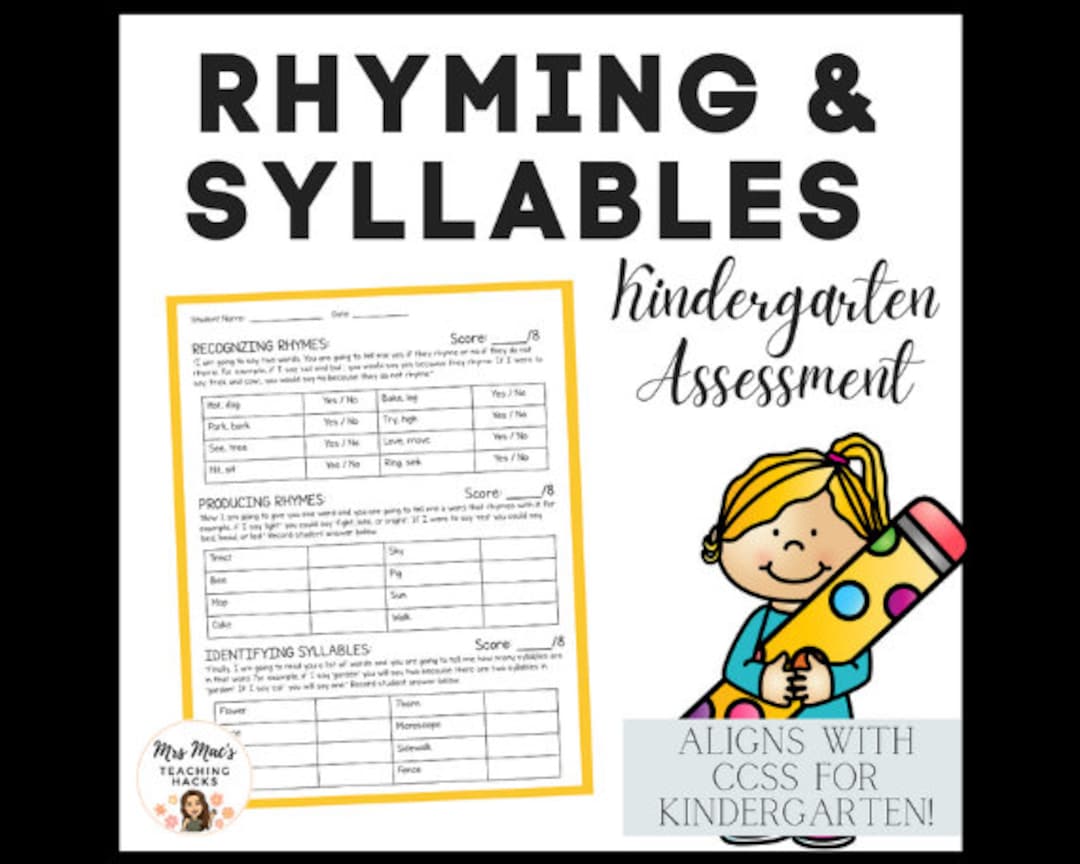 Rhyming and Syllables Assessment (kindergarten) - Etsy