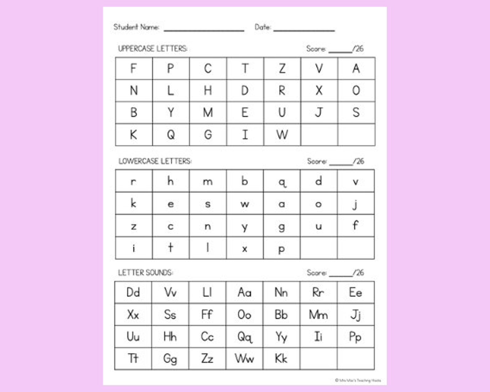 Uppercase, Lowercase, Sound Letter Identification Assessment - Etsy