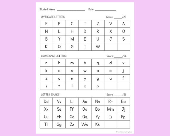 Uppercase, Lowercase, Sound Letter Identification Assessment - Etsy