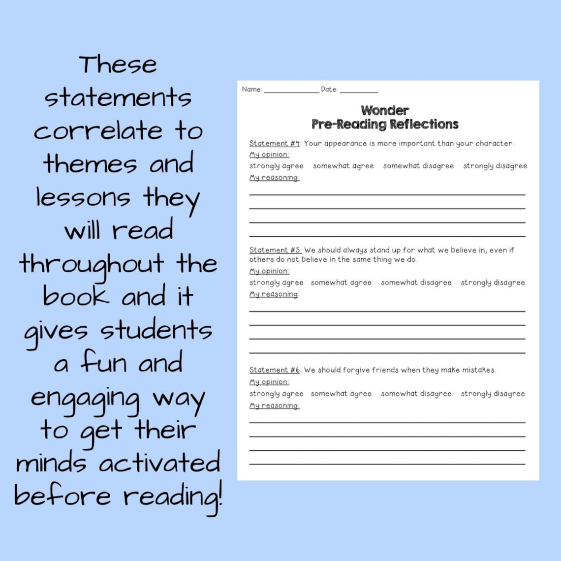 Wonder Pre-reading Reflections - Etsy