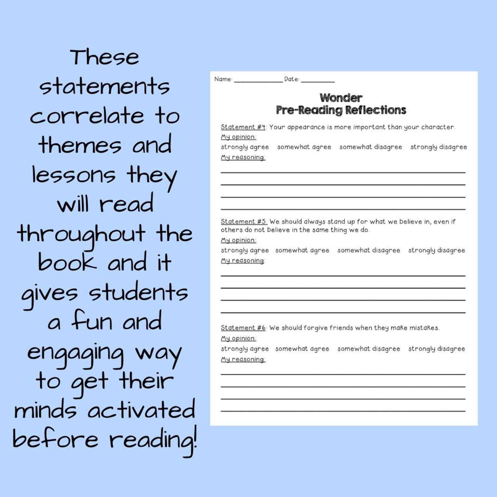 Wonder Pre-reading Reflections - Etsy