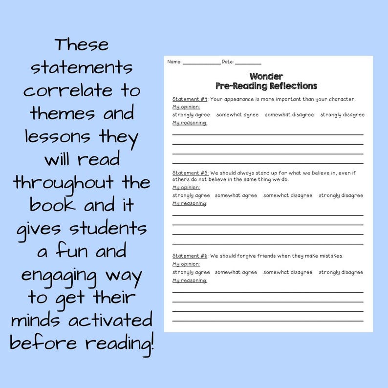 Wonder Pre-reading Reflections - Etsy