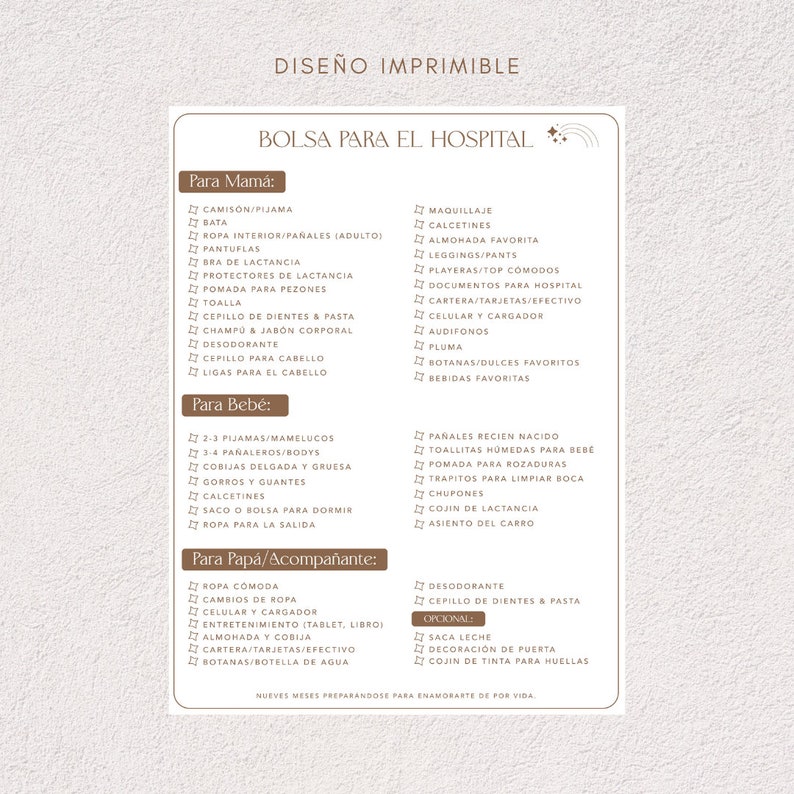 Bolsa Del Hospital Checklist En Español Hospital Bag Checklist in ...