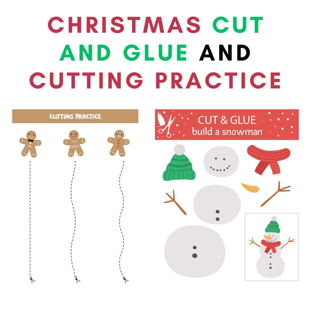 Christmas Cut and Glue and Cutting Practice Printables - Etsy