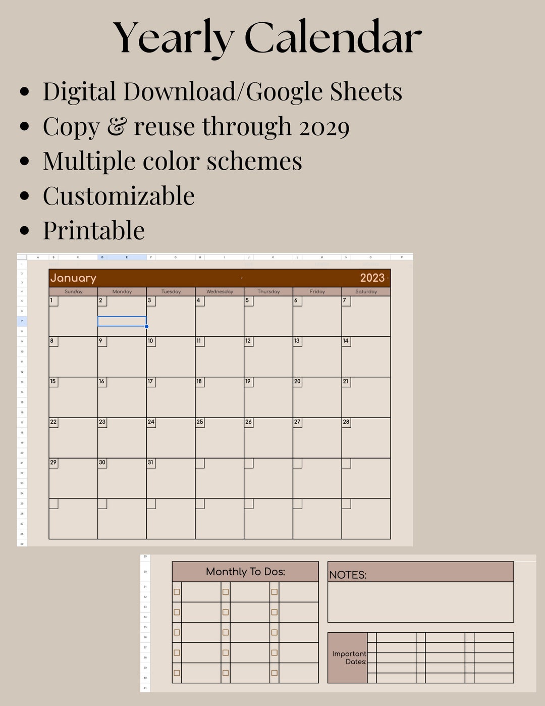 DIGITAL DOWNLOAD Google Sheets/printable Customizable Yearly - Etsy