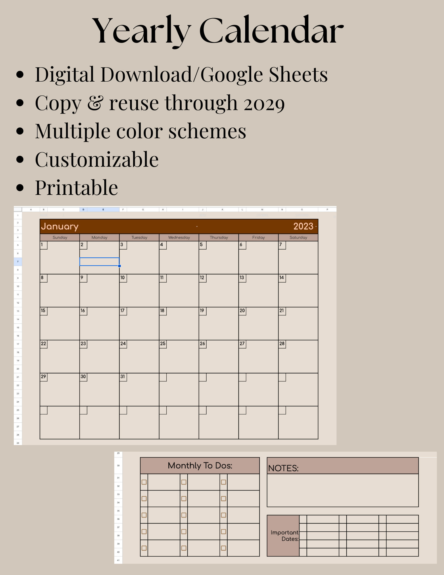 DIGITAL DOWNLOAD Google Sheets/printable Customizable Yearly - Etsy