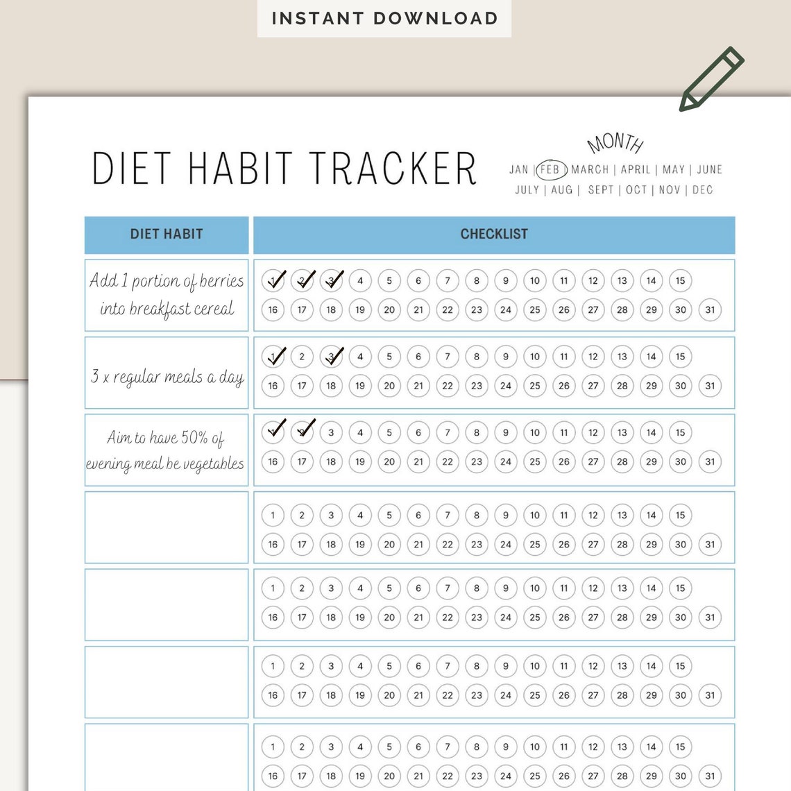 Habit Tracker Monthly, Printable Goal Tracker Daily, PDF Goodnotes ...