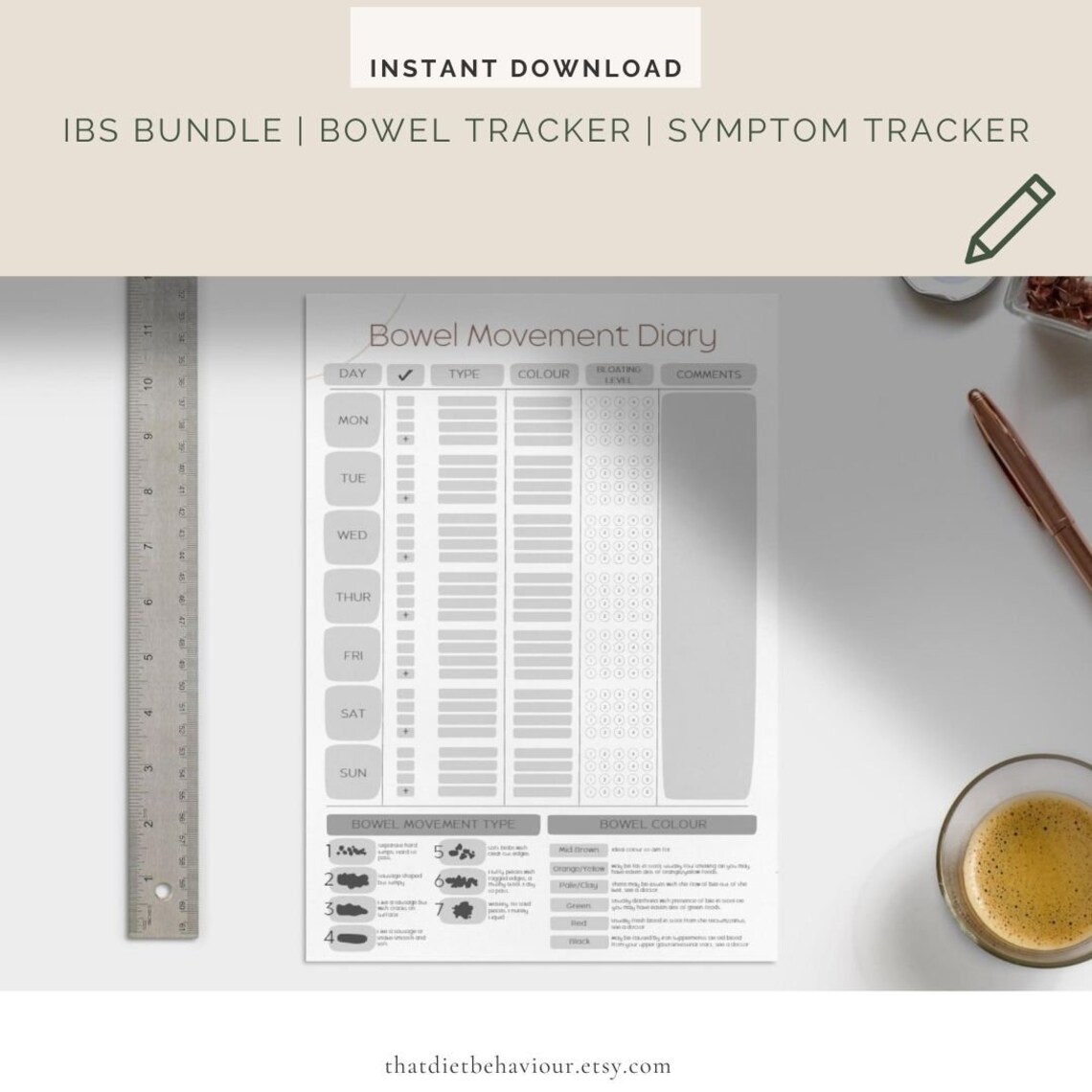 Food and Symptom Tracker, Printable Food Diary, IBS Symptom Tracker, Bowel Tracker, Stool Chart ...