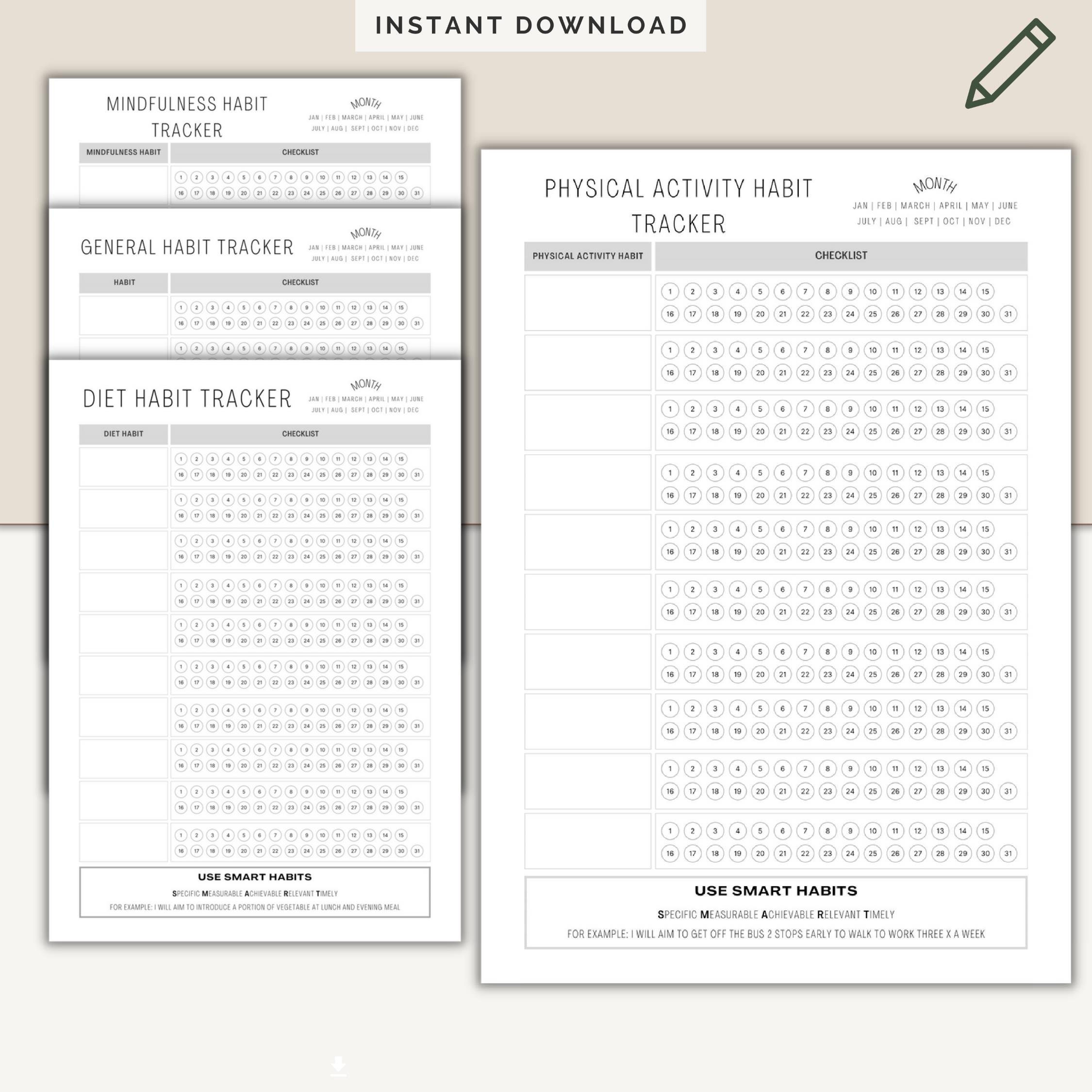 Habit Tracker Monthly, Printable Goal Tracker Daily, PDF Goodnotes ...